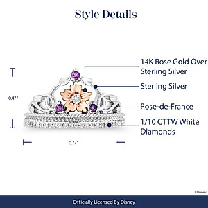 Jewelili Enchanted Disney Fine Jewelry 14K Rose Gold Over Sterling Silver 2.0 MM Round Rose-de-France and 1/10 Cttw Natural White Round Diamonds Rapunzel Ring Size 7