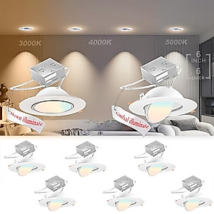 6Pack 𝗠𝗲𝘁𝗮𝗹 LED Downlight and Gimbal Recessed Lighting 6 inch, Adjustable Angled LED Recessed Lighted 3000K/4000K/5000K 12W=120W 1200LM Super Bright Directional Downlight