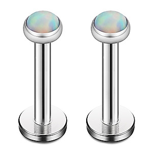 Ruifan White Opal Internally Threaded Stainless Steel Labret Monroe Lip Ring Tragus Helix Earring 16G 5/16" 8mm 2pcs