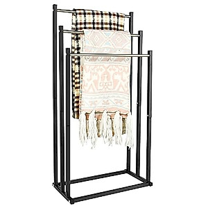 Standing Towel Rack, 3 Tier Black Towel Racks for Bathroom, Stainless Steel Bathroom Towel Holder Rack Stand for Bath Towel, Blanket, Washcloths, Next to Tub or Shower, ALHAKIN