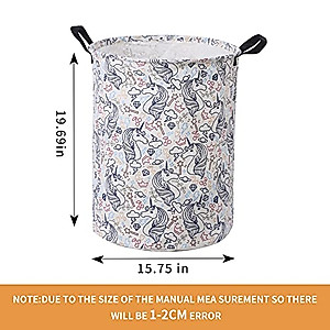 LOTADILO Laundry Basket Storage Baskets with Handle Nursery Hamper Collapsible Large Sized Round Bin for Bedroom, Kids Boys and Girls, Office, Clothes,Toys （Unicorn）