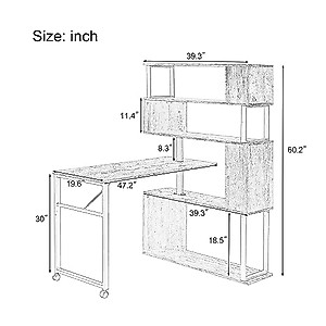 Merax, Brown L Shaped Corner Desk with Shelves and Storage, Rotating, 5-Tier Bookcase, Multi-Functional Office Workstation