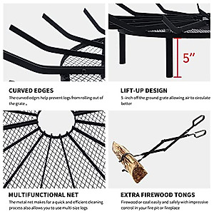 Fire Pit Grate, Woueniut 28" Portable Outdoor Wheel Wood Burning Pit Bonfire Pit Firewood Grate for Cooking Camping Heating Backyard Fireplace Patio