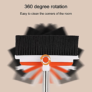 Broom Dustpan Set, Indoor 360° Rotatable Standing Storage Buckle Broom and Dustpan Set with Scraping Teeth and Squeegee Deep Cleaning Room and Dustpan Set for Home, Office