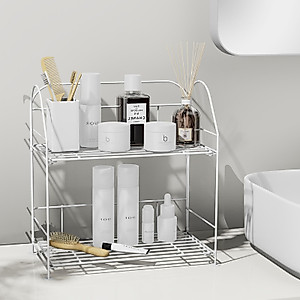 Johamoo Bathroom Shelves for Storage, Bathroom Shelf Over Toilet, Multifunctional Foldable Storage Rack, Free Standing 2 Tiers Utility Shelves Living Room Kitchen (White)