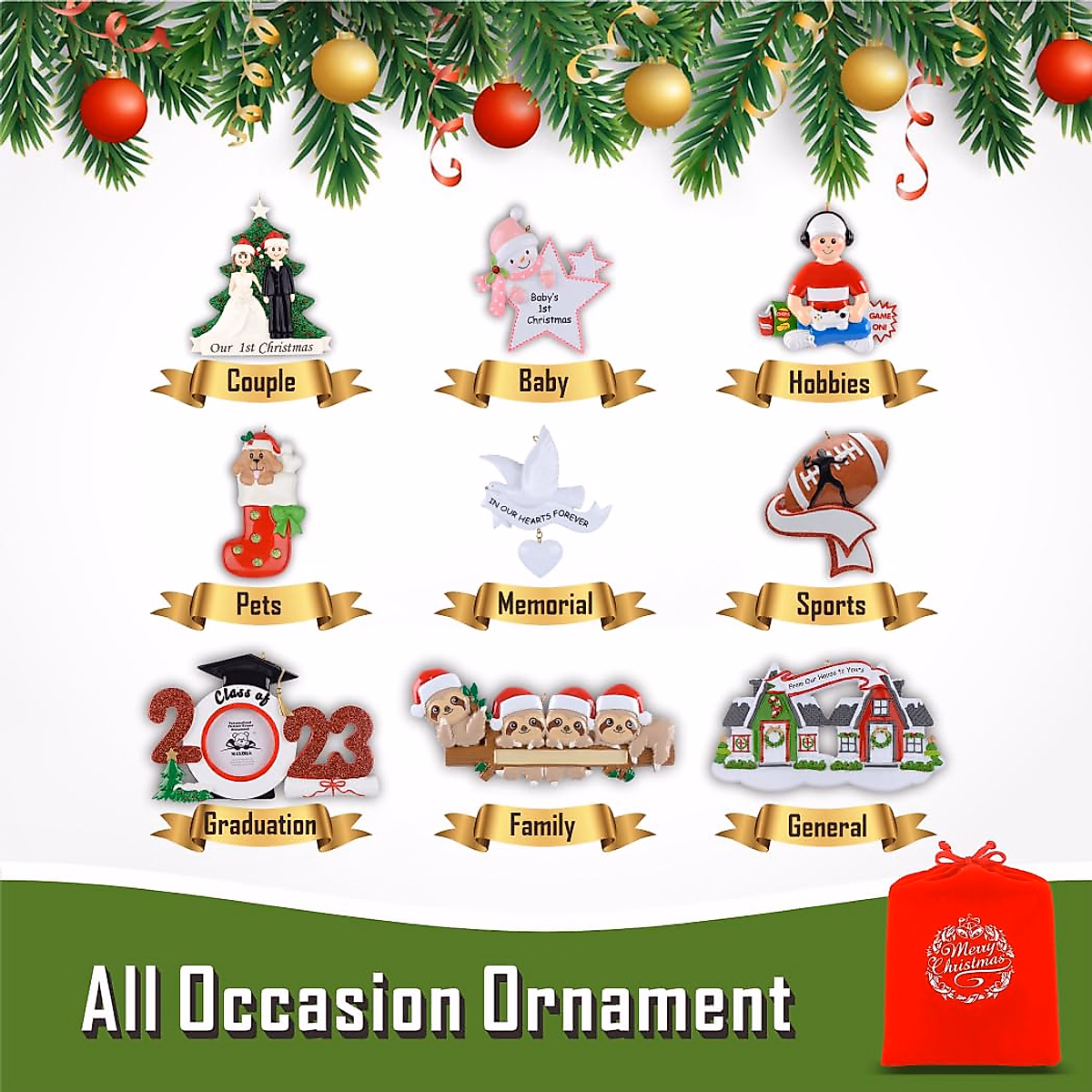 MAXORA Fox Family of 3 Christmas Tree Ornament 2024 - Personalized Red Fox Family Ornament - Fox Parents with 1 Kid Ornament - Unique Family Christmas Tree Decorations