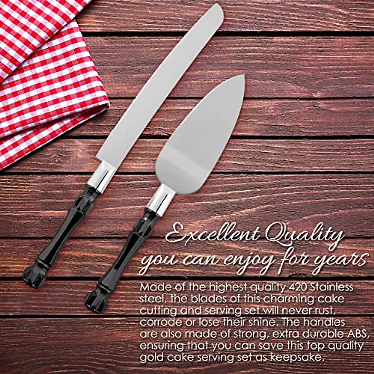 Homi styles Cake Knife and Server - Wedding Cake Knife Set - Serving Set for Receptions, Birthdays - Cake Cutting Set - Match the Color to Your Event Theme - Cake Knife and Cutter (Black)