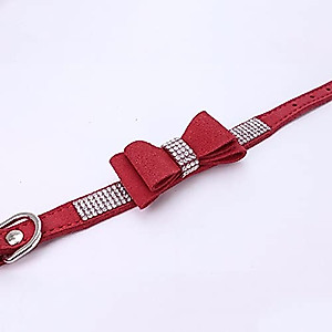 Puppy Collar with Bow Exquisite Adjustable Bowknot Diamond Dog Collar Bling Girl Small Puppy Rhinestone Cute Bowtie Puppy Pet Collars