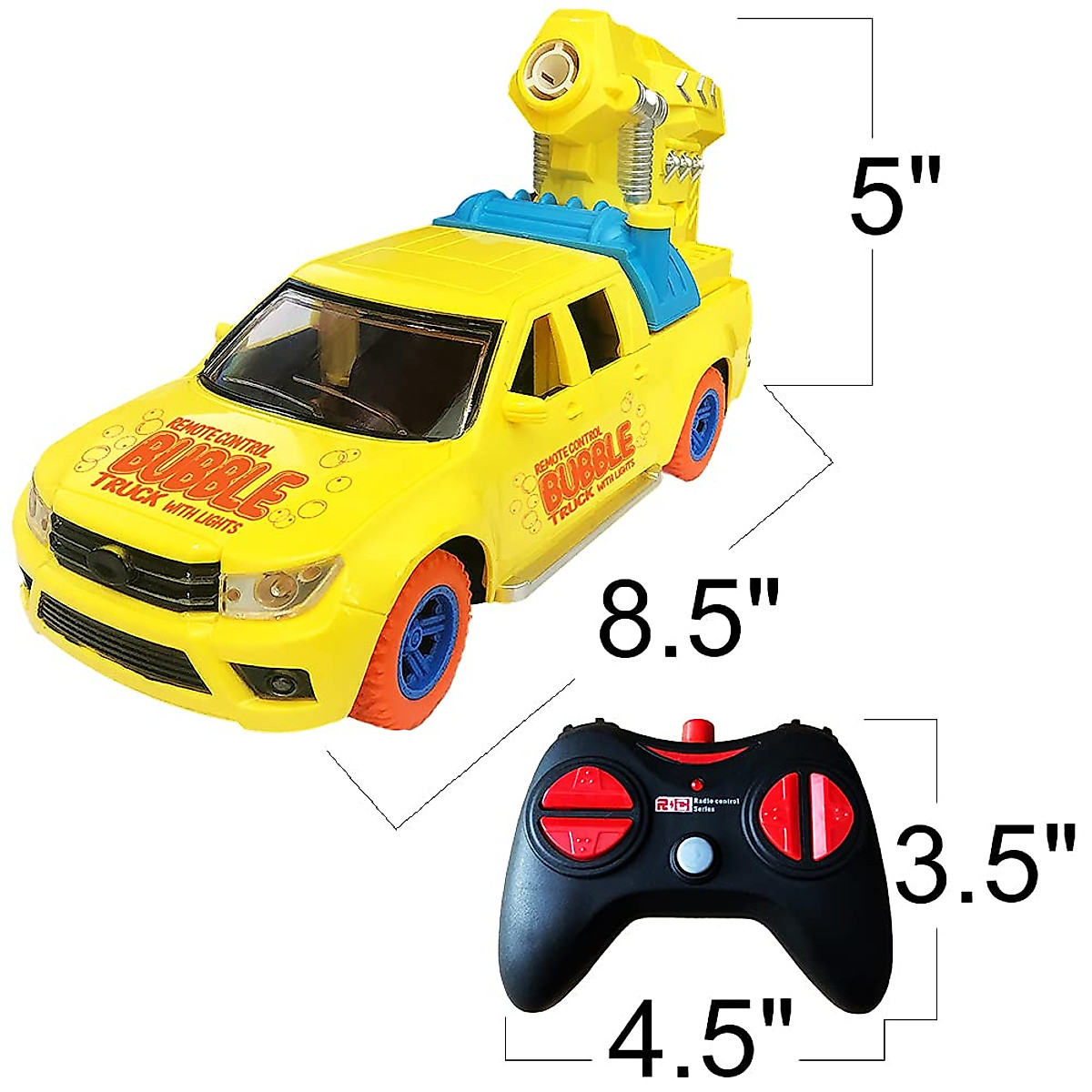 ArtCreativity Remote Control Bubble Pickup Truck with Lights, Includes Rechargeable Bubble Blowing Car, Controller, Bubble Solution, Mini Funnel & Charging Cable, Indoor & Outdoor Bubble Toy for Kids