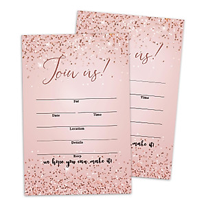Set of 25 All Occasion Rose Gold Invitations with Envelopes- Join us Invitations, Pink Gold Invites for Bridal Shower Wedding Engagement Birthday Retirement Grad Fill in Style Invites Cards -006