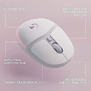 Logitech G705 Wireless Gaming Mouse, Customizable LIGHTSYNC RGB Lighting, Lightspeed, Bluetooth Connectivity, Lightweight, PC/Mac/Laptop - White Mist