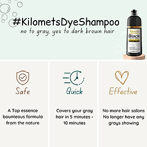 Kilomets BLACK Hair Dye Shampoo 400ml- 100% Grey Coverage in Minutes- Ammonia Free Hair Color Shampoo Cover Gray Silver Hair- Instant Darkening Coloring At Home- Gift for Mom Dad