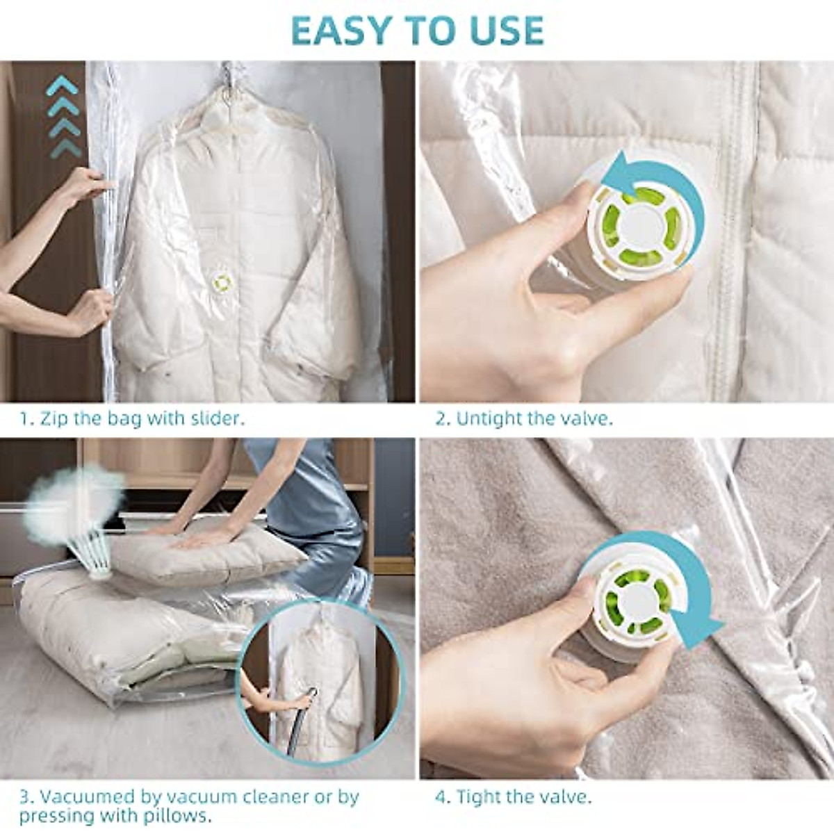 TAILINK Hanging Vacuum Storage Space Saver Bags 6 Pack (3 Long+3 Short) for Clothes, Winter Coats, Suits, Dress Garments, Variety Wide-Side Space Saver Garment Bags, Closet Organizer Save 80% Space