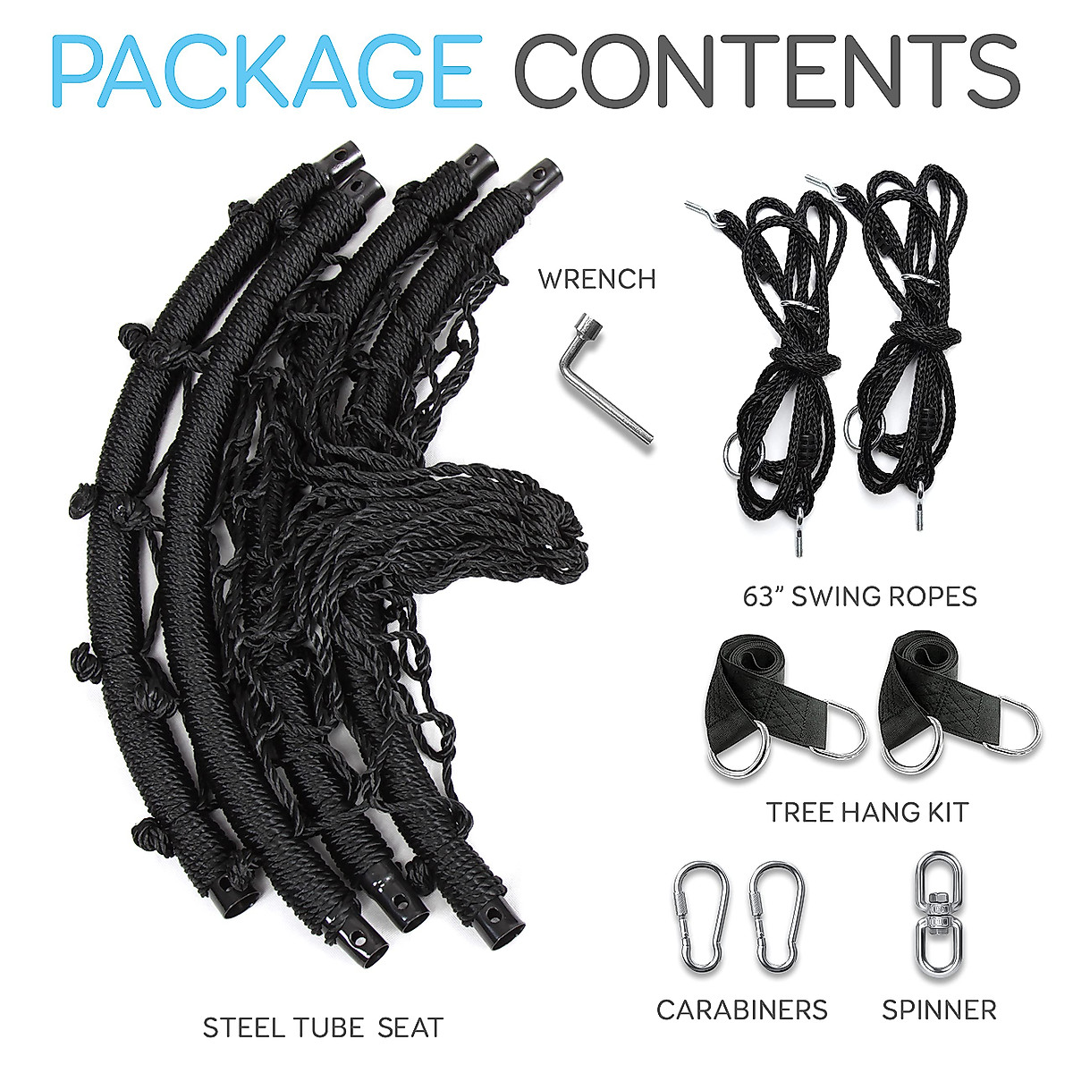 SereneLife Spider Web Tree Swing with Hang Kit and Center Spinner 40” 600 lbs Kids Outdoor Backyard Tree Playhouse Playground Saucer Swing Set Accessories Platform Glider Mat Swinging Swingset,Black