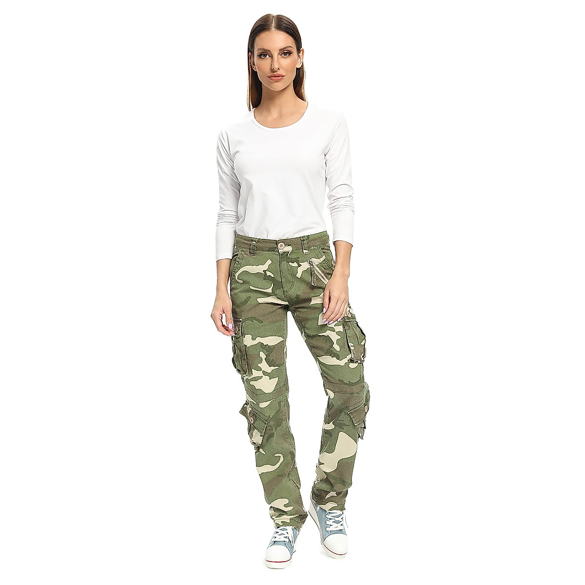 Mesinsefra Womens Cargo Pants with Pockets Outdoor Casual Ripstop Camo Military Combat Construction Work Pants Camo 34-10