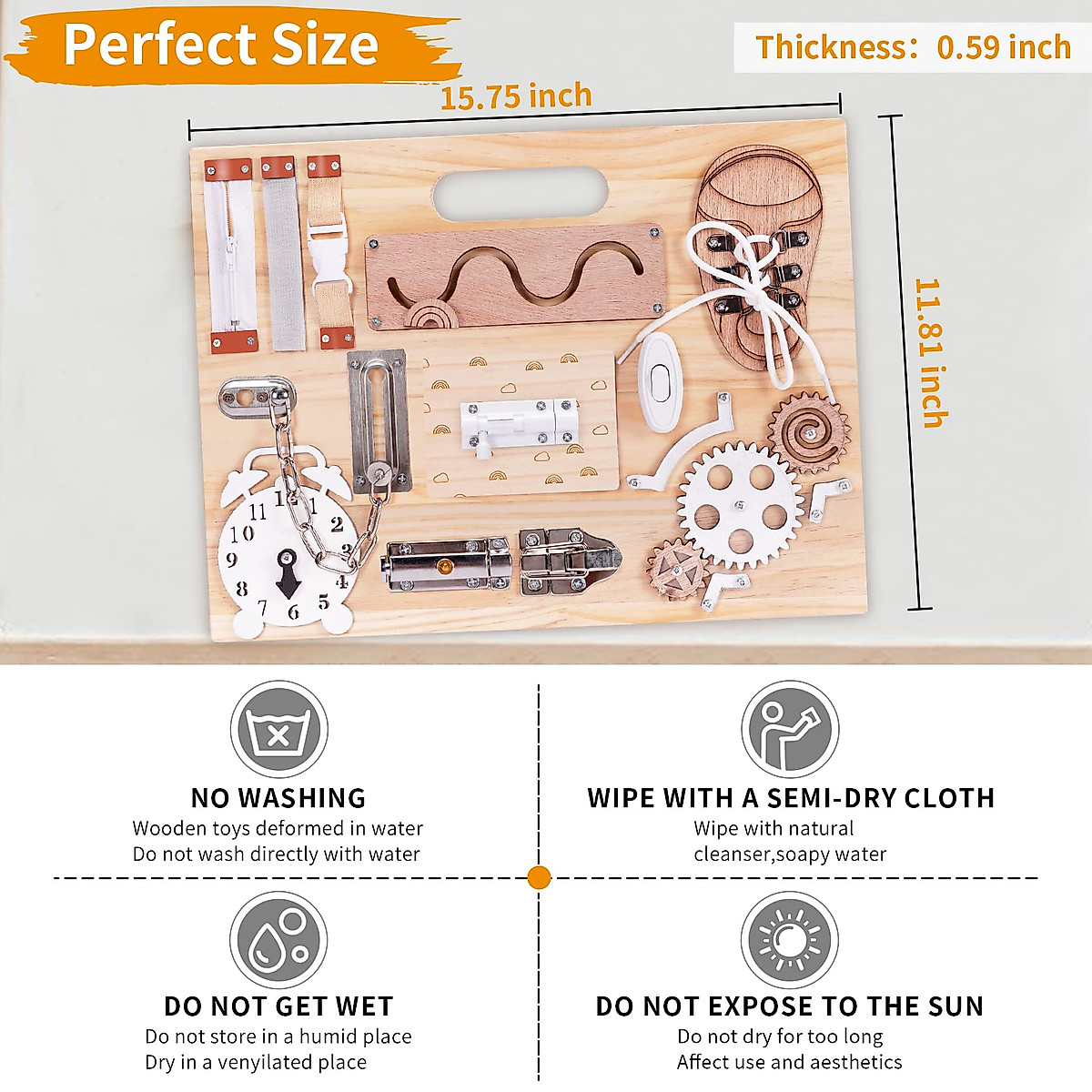 HAN-MM Montessori Busy Board for Toddlers Blackboard with 8 Maker and Eraser Wooden Montessori Toys for Toddlers - Travel Toy with Educational Activities and Fine Motor Skills Activity Buckle Toy