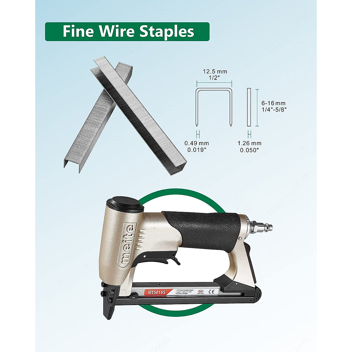 meite 20 Gauge 1/2-Inch (12.3mm) Crown 1/2-Inch Length Upholstery Staples for Staple Gun, Fine Wire Galvanized Staples for Carpet, Work Box, Cable, Shed (5,000 Pieces)