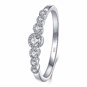 BORUO 925 Sterling Silver Ring, Cubic Zirconia CZ Eternity Engagement Wedding Band Ring Size 7