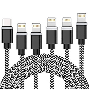 USB C to Lightning Cable iPhone 14 Charger Cable MFi Certified 5 Pack 3ft/6ft/10ft Supports Power Delivery Fast Long Card Data Sync Nylon Braided Compatible iPhone 14/13/12/11/XS/XR/X/8/iPad/iOS