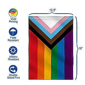 Anley Double Sided Premium Garden Flag, Progress Pride Rainbow Garden Flags for Home Decor - Weather Resistant & Double Stitched Yard Flags - 18 x 12.5 Inch