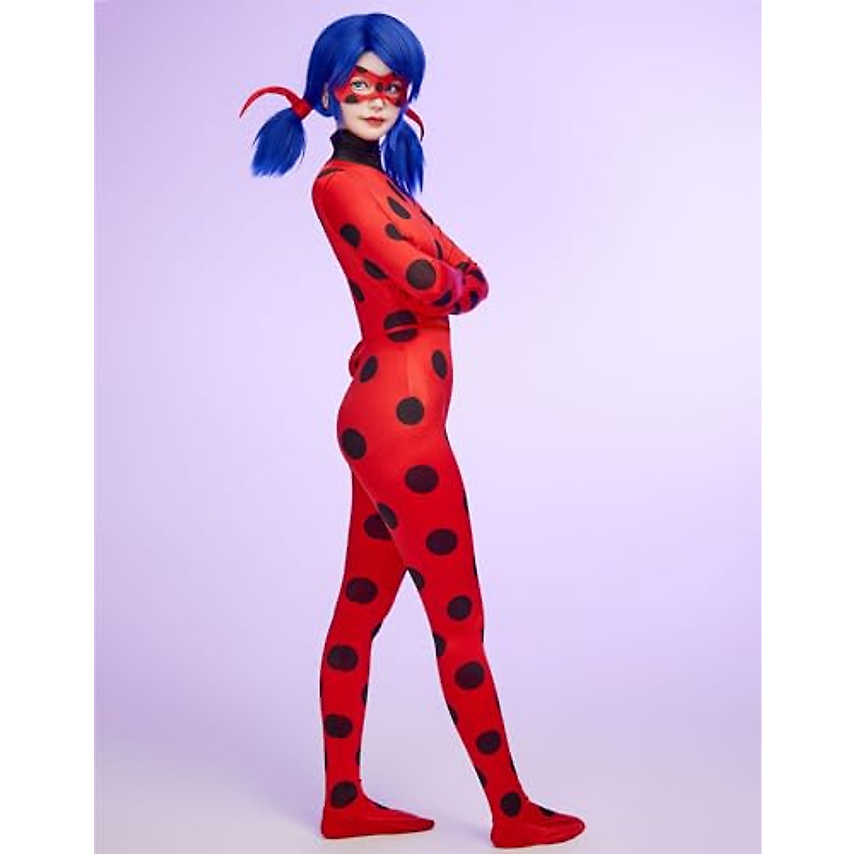 Miraculous Women's Classic Ladybug Screen Printing Jumpsuit with Eye Mask and Yoyo Bag Cosplay Costume (Large)