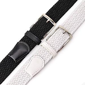 Radmire 2 Pack Elastic Braided Woven Canvas Belts for Men and Women (Black+White, Small/28-30" Waist)