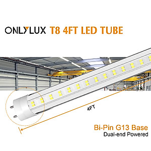 ONLYLUX Led Tube Lights 4ft, 4 Foot Led Bulbs 24-Pack 28W 5000K 4000lm Daylight T8 T10 T12 Fluorescent Replacement Dual Ended Power Clear Lens
