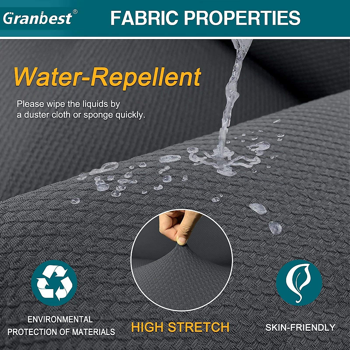 Granbest Water-Repellent Sofa Cover Luxury Thick Couch Covers for Dogs Stylish Jacquard Pattern Stretch Sofa Slipcover Non Slip Furniture Protector with Foam Sticks(Large,Gray)