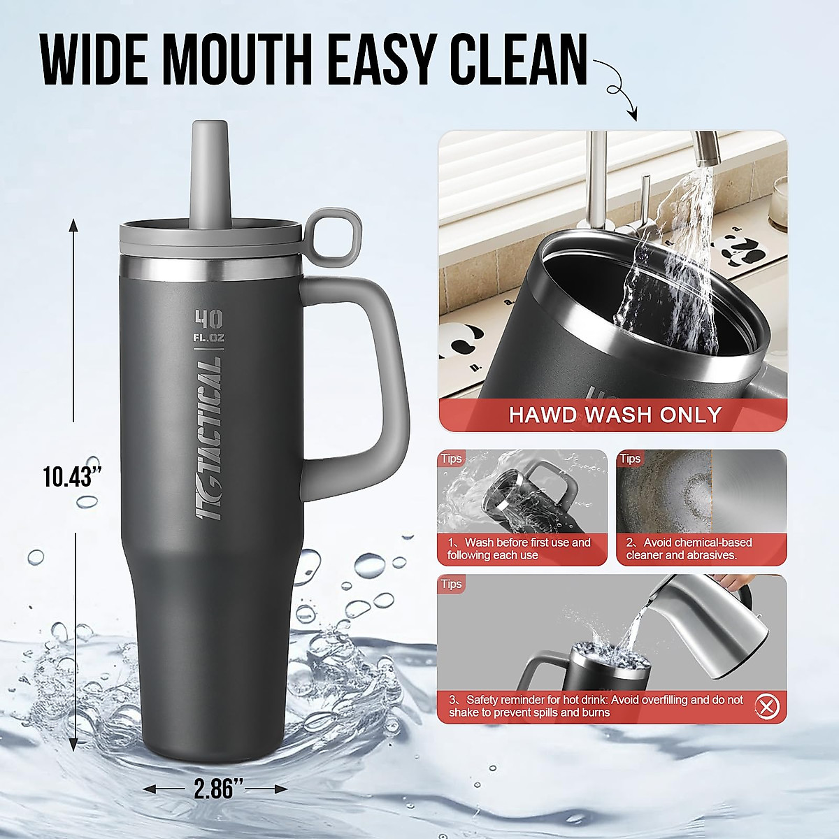 1TG Tactical 40 oz Tumbler with Straw and Lids - Tactical Water Bottle with Handle | Reusable Stainless Steel Metal Bottle Silicone Straws with Cover | Cupholder Friendly for Travel Camping Gym Shcool