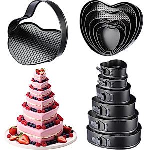 Zhehao 6 Pcs Heart Shape Cake Pans Heart Cake Mold 6 Cheesecake Molds Diverse Sizes Nonstick Springform Pan Set Leakproof Deep Pans for Birthday Family Couples Spouses