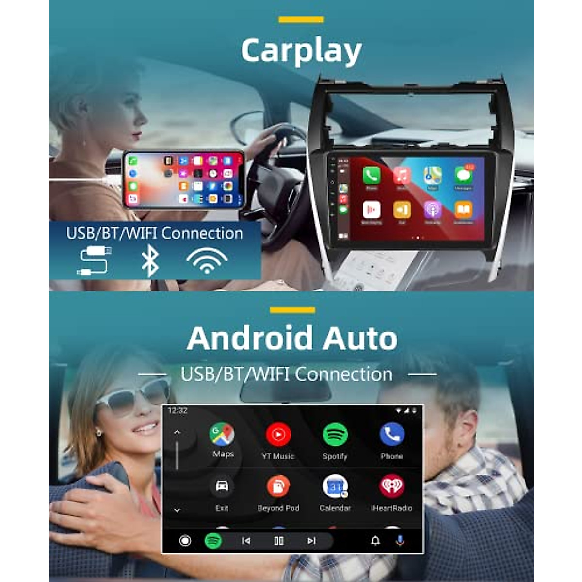 Android Car Stereo for Toyota Camry 2012 2013 2014 with Apple Carplay, Rimoody 10.1 Inch Touch Screen Car Radio with GPS Navigation Bluetooth FM HiFi WiFi Android Auto + AHD Backup Camera