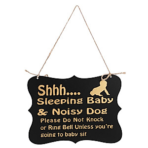 WINOMO Shhh Sleeping Baby Door Sign Do Not Disturb Sign Baby Room Hanging Wooden Decorative (Black)