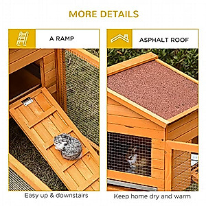 PawHut 62" Large Outdoor Rabbit Cage Small Animal Hutch Playpen With Run