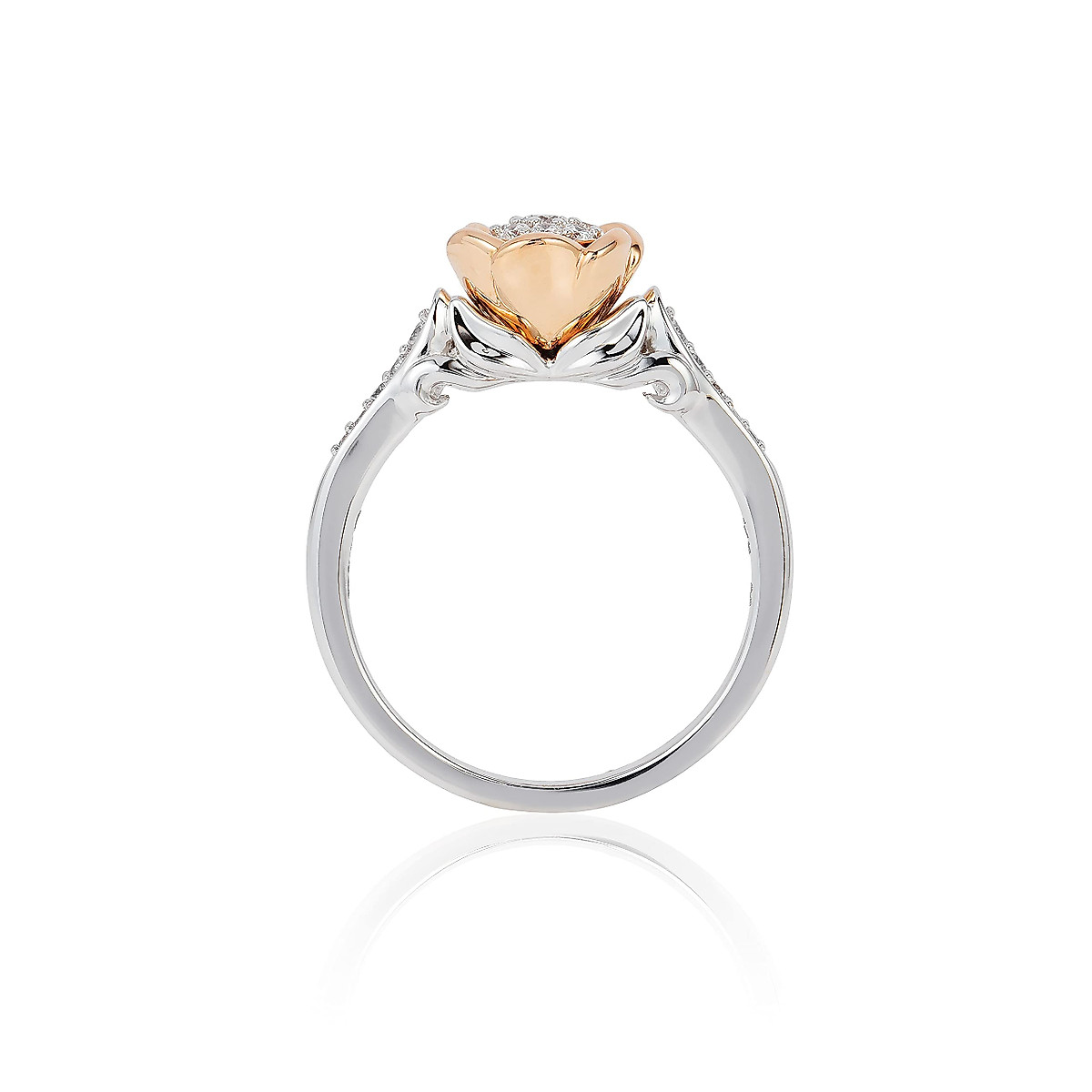 Jewelili Enchanted Disney Fine Jewelry 14K White Gold and Rose Gold 1/4 Cttw Belle Rose Engagement Ring, Size 8