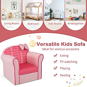 Costzon Kids Pink Couch, Children's Sofa Upholstered Armchair with Velvet Surface & High-Density Sponge, Lightweight Preschool Toddler Chair for Boys Girls Aged 1-3, Bedroom Playroom Gift Presents
