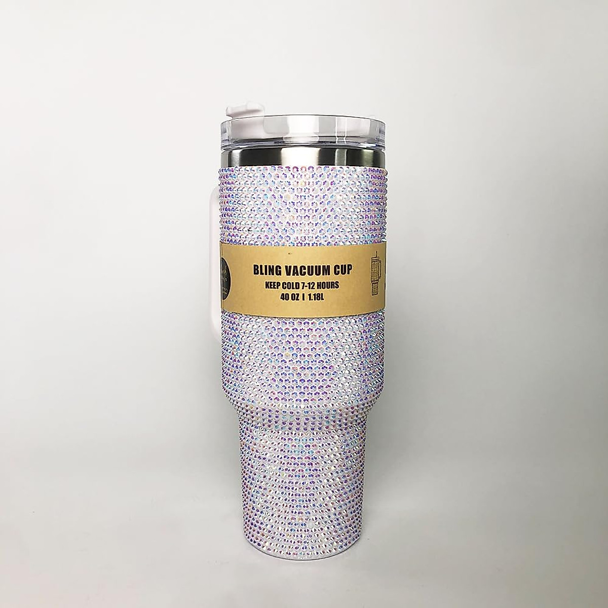 Cupcupmore 40oz Print Bling Rhinestone Stainless Steel Sippy Tumbler Glitter Vacuum Insulated Water Bottle with Straw & Lid &Handle,Thermos for Hot & Cold Drinks,Car Cup Holder (Bride White, 40 oz)