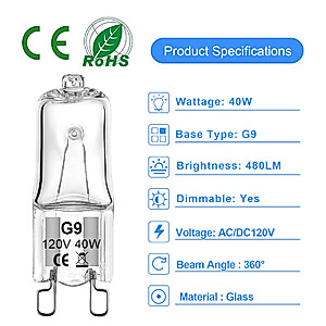 WeshLMPO G9 Bulb 40W 120V G9 Halogen Light Bulbs 2 Pin for Hood Light Oven Light Light Bulb Replacement Dimmable Warm White (12 Pack)