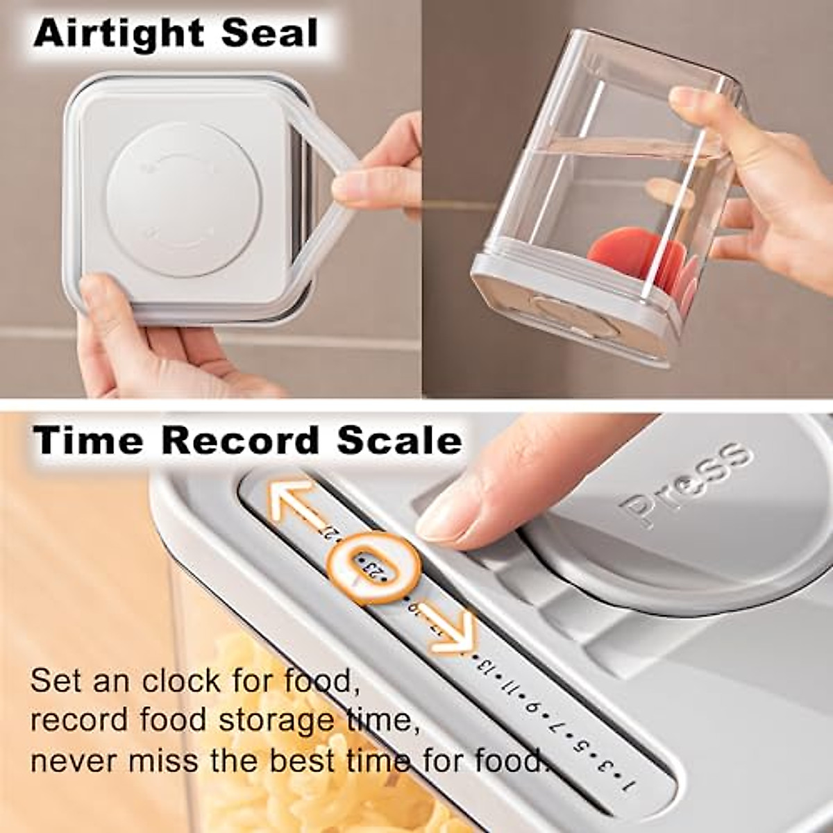 DMDFAN POP Airtight Food Storage Containers with Lids for Kitchen Pantry Organization, 3 PCS Air Tight Food Containers Set for Coffee Pasta Cereal Tea Nuts Sugar Rice (Grey)