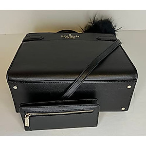 Kate Spade New York Staci MD Satchel bundled with matching Slim Bifold Wallet and Fur Pom (Black)