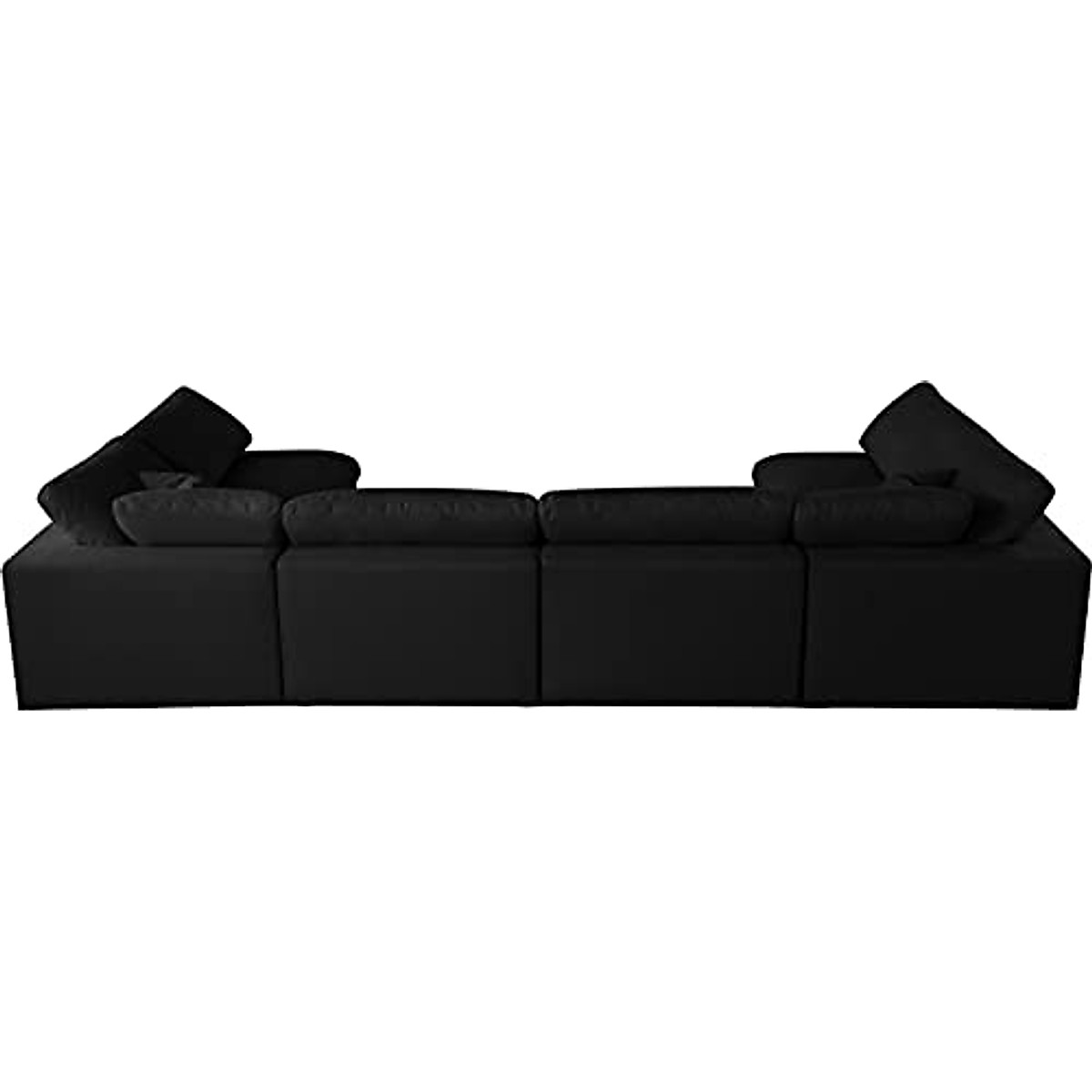 Meridian Furniture Plush Collection Contemporary Down Filled Cloud-Like Comfort Overstuffed Velvet Upholstered Modular U-Shaped Sectional, 6-Seater, Armless, Black