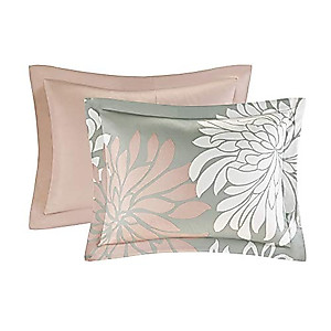 Madison Park Essentials Maible Cozy Bed in A Bag Comforter with Complete Cotton Sheet Set-Floral Medallion Damask Design All Season Cover, Decorative Pillow, Queen (90 in x 90 in), Blush/Gray