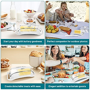 Cnsndqedke Butter Dish with Lid and Knife, Plastic Butter Keeper/Container for Countertop, Easy Scoop, No Mess Lid, BPA-Free, Dishwasher & Refrigerator Safe, Ideal for Home and Camping - White