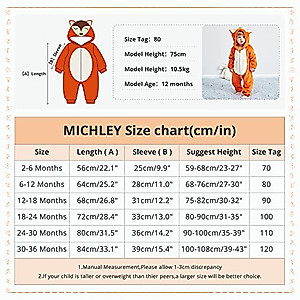 MICHLEY Newborn Baby Winter Hooded Romper Flannel Infant Jumpsuit Outfit, Fox, 13-18months, Size 90