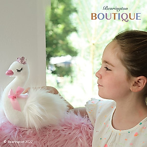 Bearington Grace Princess Swan Plush Stuffed Animal with Crown, 8 inches
