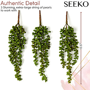 SEEKO Succulents String of Pearls, Fake Hanging Plants Artificial Décor, Faux Succulents Unpotted, Artificial Hanging Plants for Greenery Décor, Wall Plant, 3 Pack, 13.5''