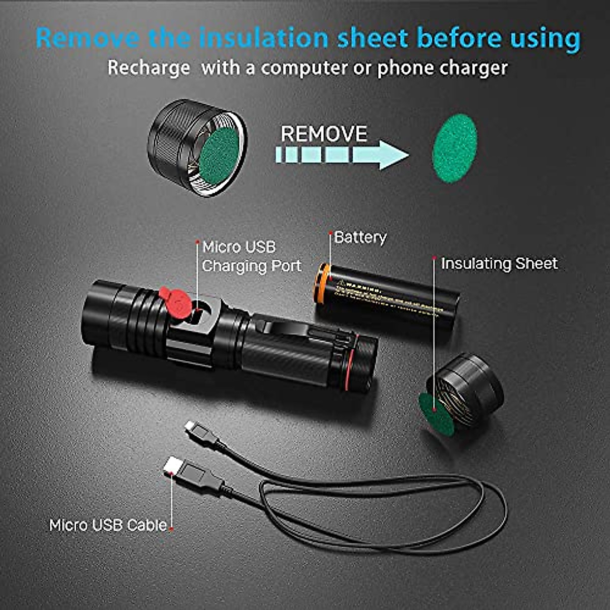 iToncs LED Rechargeable, 1000 Lumens Super Bright Magnetic Flashlight with COB Work Light, Waterproof, 4 Modes, Pocket Tactical Flashlights for Outdoor Camping Emergency 2 Pack No Battery