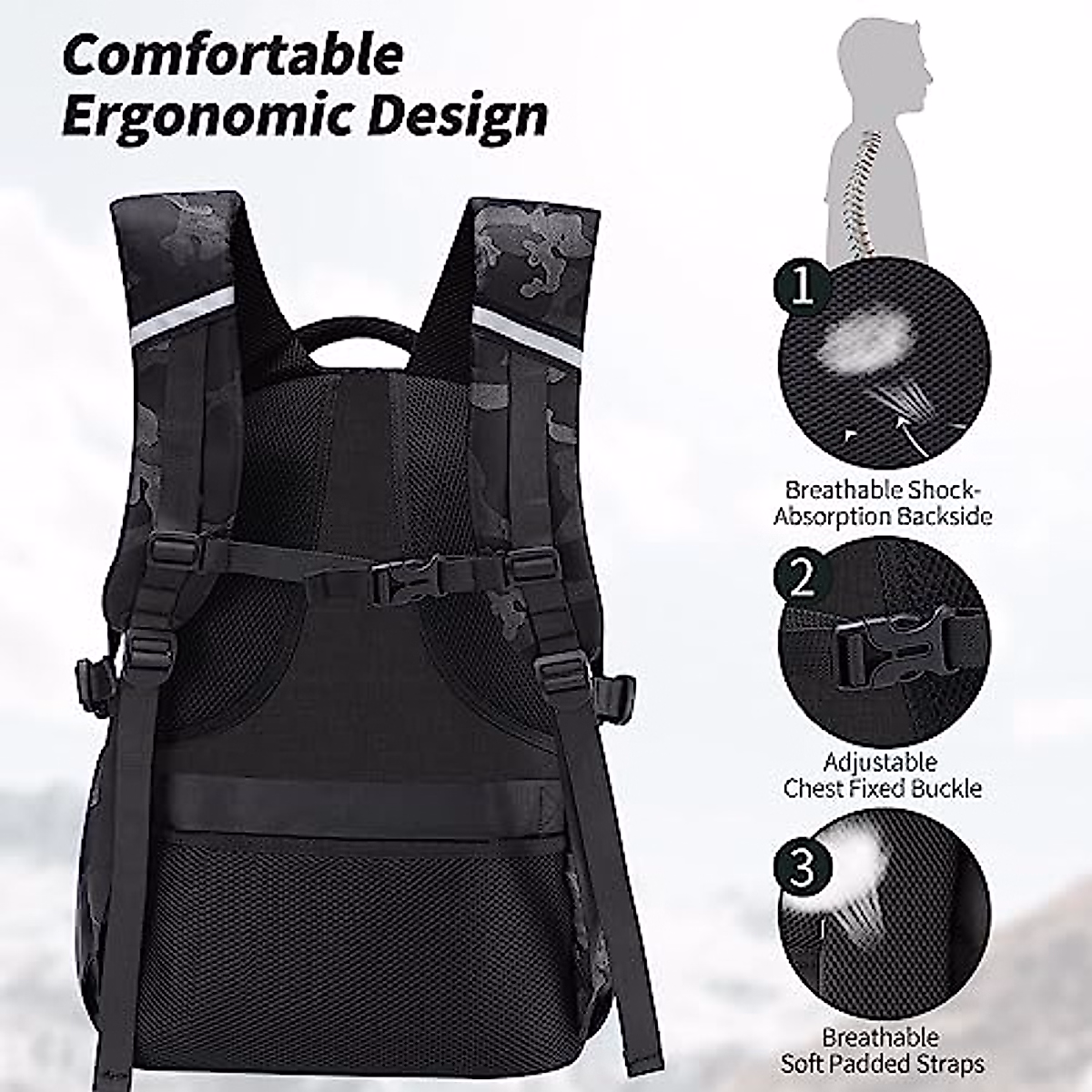 Laptop Backpack, Teenage Boys Men's Backpack Daypack 17-inch Computer Bags Work Business Travel Large Bookbag for Middle High School College Student, USB Charging Water Resistant Anti-Theft, Black