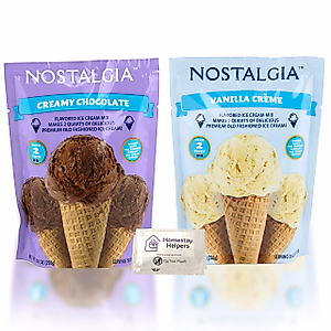 Nostalgia Ice Cream Mix, Flavors Vanilla and Chocolate, 2 Pack of 8 ounce Delicious Premium Old Fashioned Ice Cream Mix Bundle with 2 Homestay Helpers Wipes