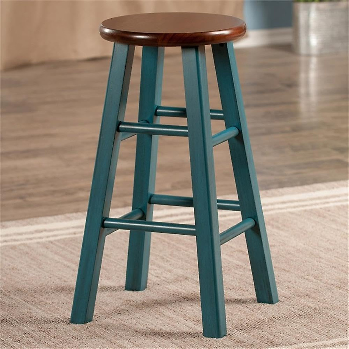 Winsome Wood Ivy model name Stool Rustic Teal/Walnut 13.4x13.4x24.2