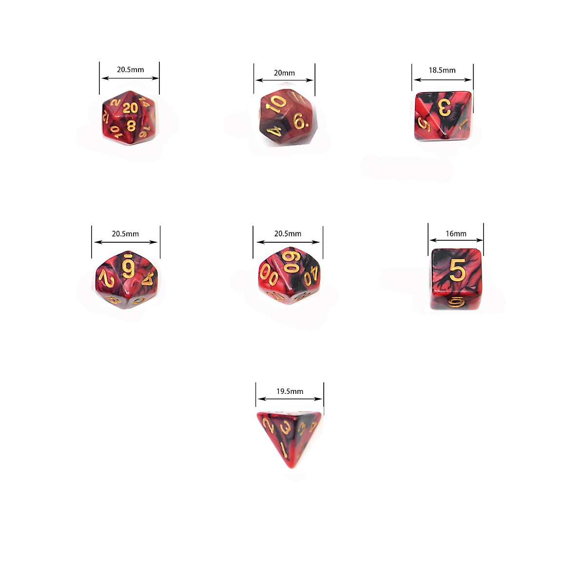 SmartDealsPro 5 x 7-Die Double-Colors Polyhedral Dice Sets with Pouches for D&D DND RPG MTG Dungeon and Dragons Table Board Roll Playing Games D4 D6 D8 D10 D% D12 D20